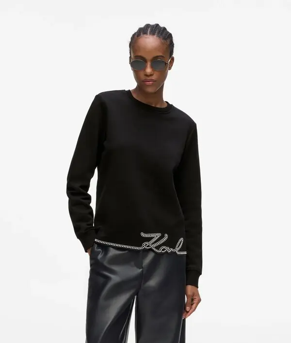 Karl Lagerfeld Signature Faux-pearl Hem Sweatshirt
