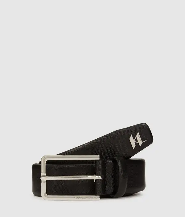 Karl Lagerfeld Monogram Leather Belt - Black