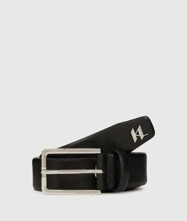 Karl Lagerfeld Monogram Leather Belt - Black