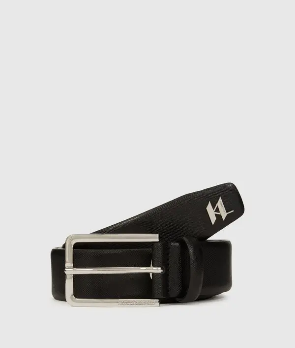 Karl Lagerfeld Monogram Leather Belt - Black
