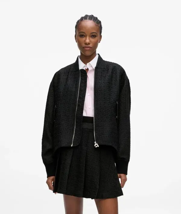 Karl Lagerfeld Ikon Bouclé Bomber Jacket - Black