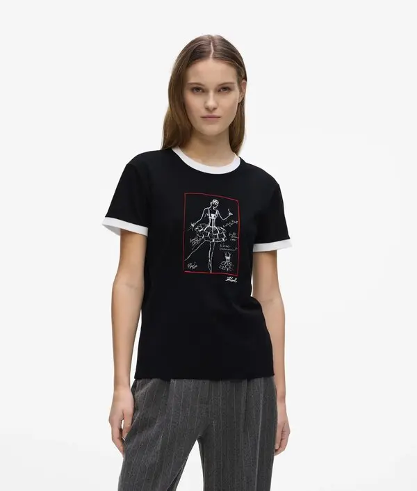 Karl Lagerfeld Slim Fit T-shirt With Ballet Sketch - Black