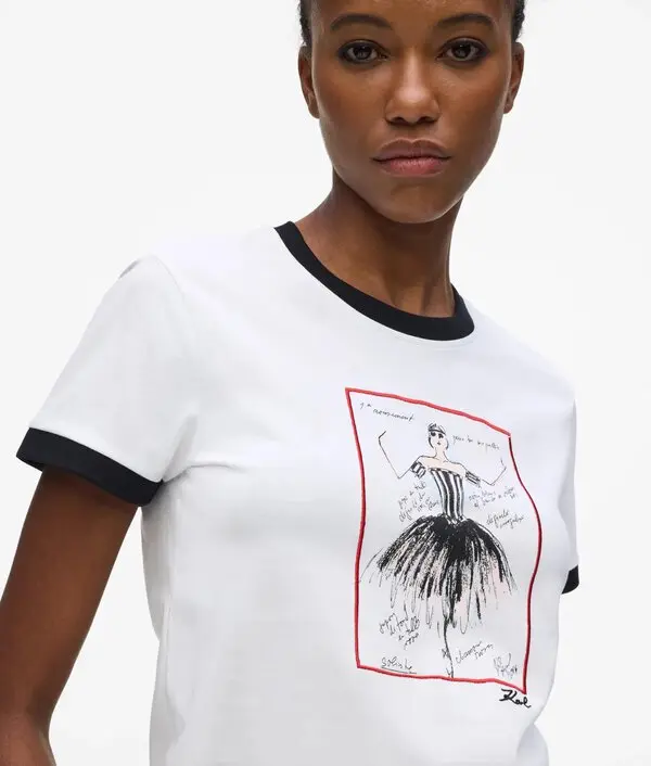 Karl Lagerfeld Slim Fit T-shirt With Ballet Sketch - White