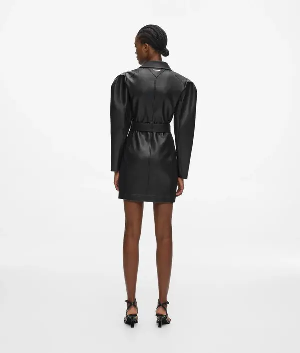 Karl Lagerfeld Faux Leather Biker Dress With Voluminous Sleeves And Belt
