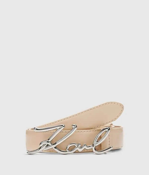 Karl Lagerfeld K/signature Hip Belt In Leather With Gold Tone Logo Buckle - Light Sandstone