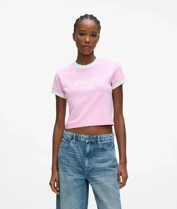Karl Lagerfeld Bonjour Babe" Organic Cotton T-shirt - Bonbon