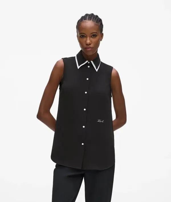 Karl Lagerfeld Sleeveless Blouse With Contrasting Piping - Black