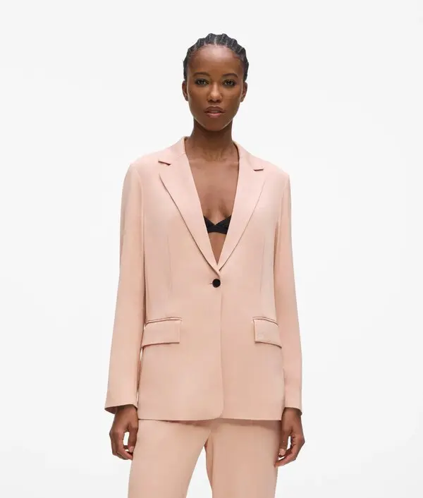 Karl Lagerfeld Single-breasted Satin-blend Blazer With Embroidered Logo - Misty Rose