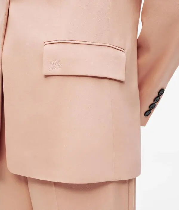 Karl Lagerfeld Single-breasted Satin-blend Blazer With Embroidered Logo