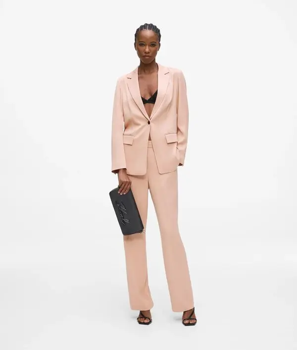 Karl Lagerfeld Single-breasted Satin-blend Blazer With Embroidered Logo