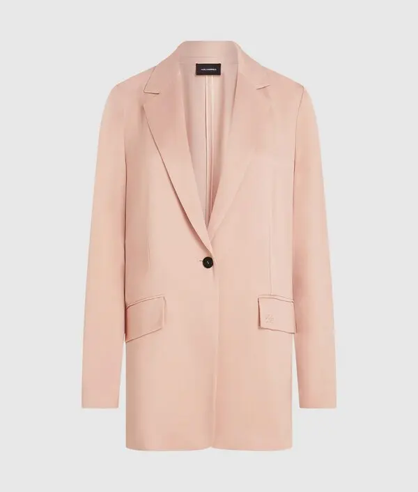 Karl Lagerfeld Single-breasted Satin-blend Blazer With Embroidered Logo