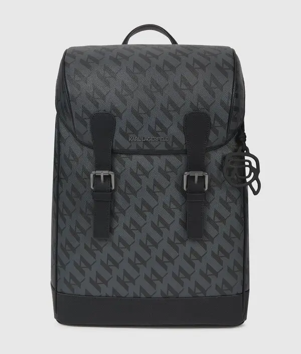Karl Lagerfeld Ikon Monogram Technical Leather Backpack - Black