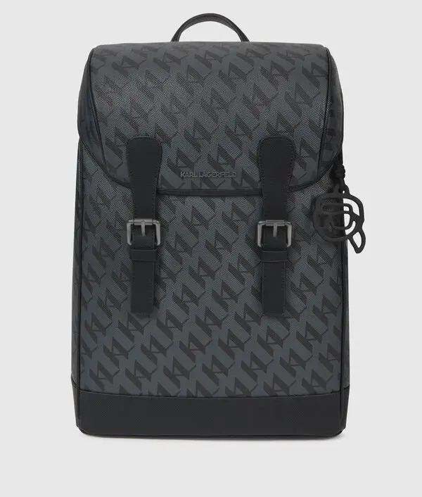 Karl Lagerfeld Ikon Monogram Technical Leather Backpack - Black