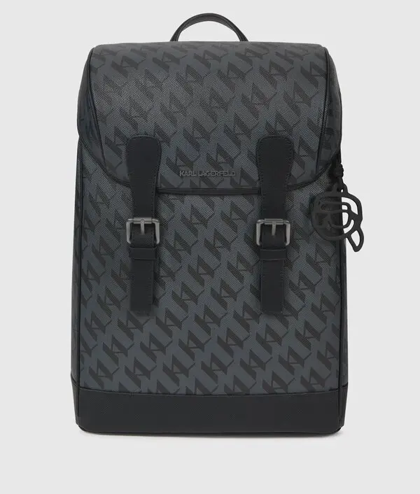 Karl Lagerfeld Ikon Monogram Technical Leather Backpack - Black