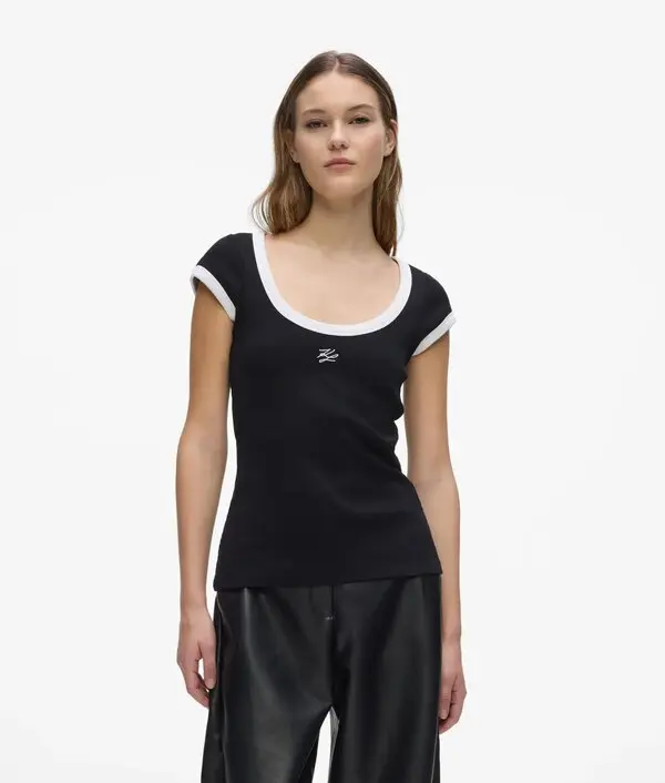 Karl Lagerfeld Fitted Ribbed T-shirt With Embroidered Logo - Black