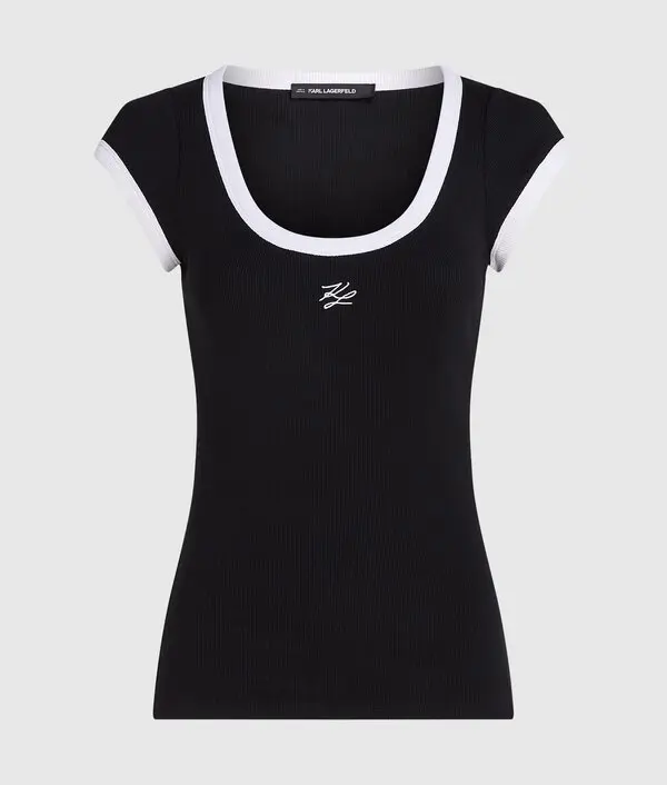 Karl Lagerfeld Fitted Ribbed T-shirt With Embroidered Logo