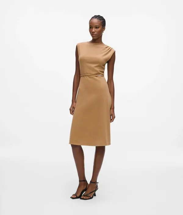 Karl Lagerfeld Belted Sleeveless Jersey Dress - Nougat
