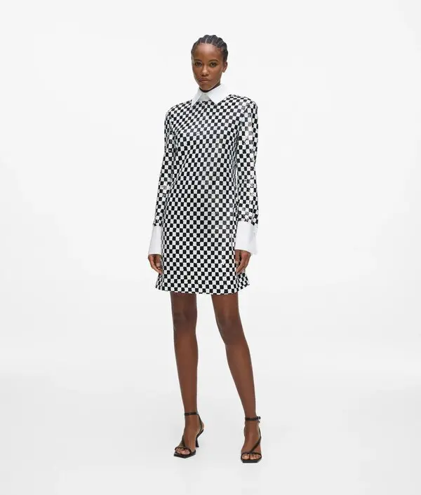 Karl Lagerfeld Checkerboard Sequin Mini Dress - White/black