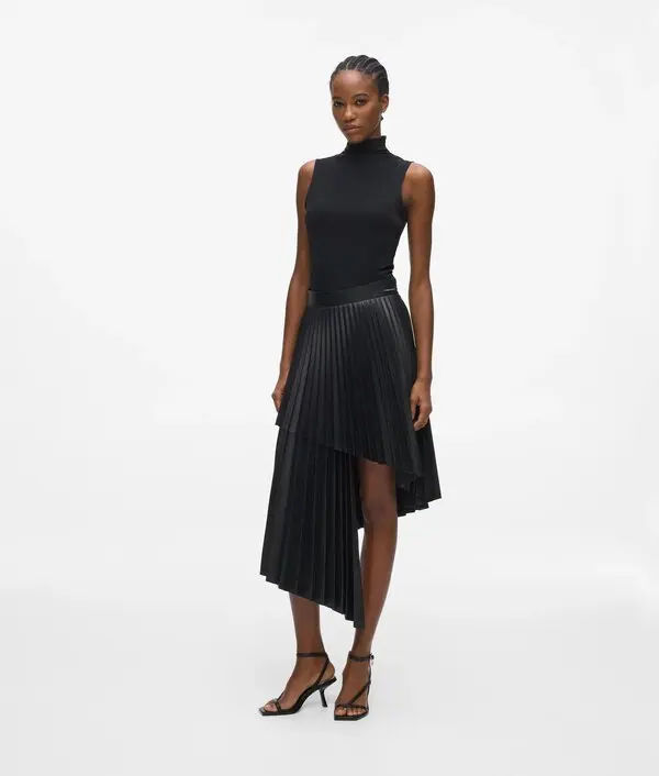 Karl Lagerfeld Asymmetrical Pleated Faux-leather Skirt - Black