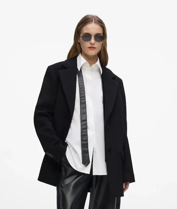 Karl Lagerfeld Short Wool-blend Tailored Coat - Black
