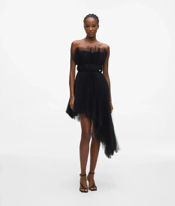 Karl Lagerfeld Asymmetric Tulle Strapless Mini Dress - Black