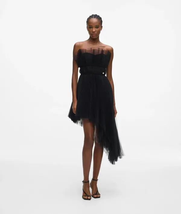 Karl Lagerfeld Asymmetric Tulle Strapless Mini Dress - Black
