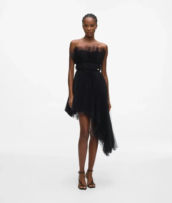 Karl Lagerfeld Asymmetric Tulle Strapless Mini Dress - Black