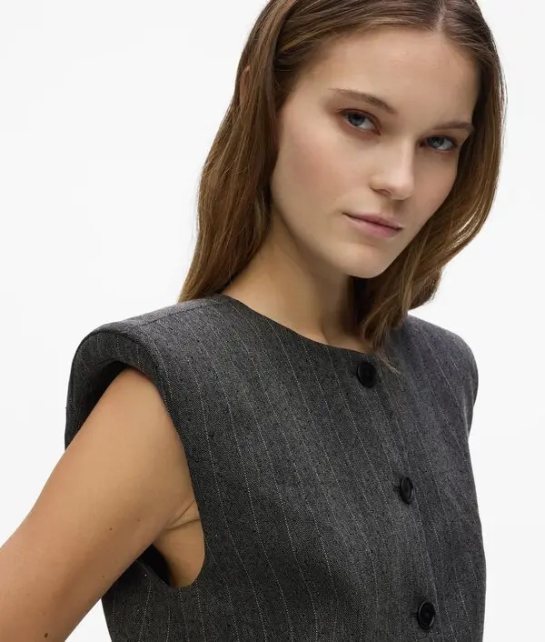 Karl Lagerfeld Pinstripe Tailored Vest With Rhinestone Embellishments