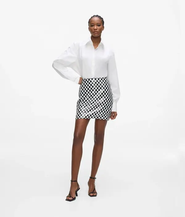 Karl Lagerfeld Checkerboard Sequin Mini Skirt - White/black