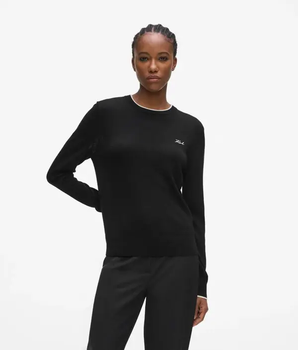 Karl Lagerfeld Merino Wool Crewneck Sweater - Black