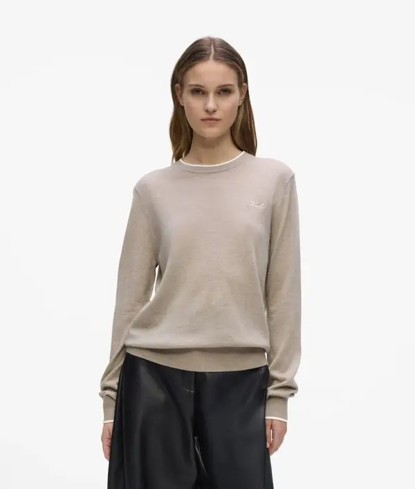 Karl Lagerfeld Merino Wool Crewneck Sweater - Sandstone Melange