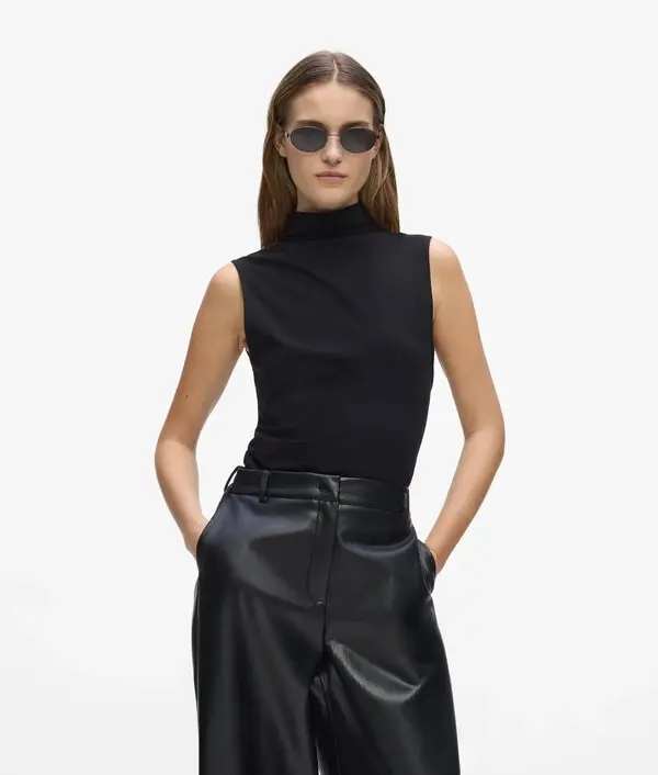 Karl Lagerfeld Sleeveless Mock Neck Tank Top - Black