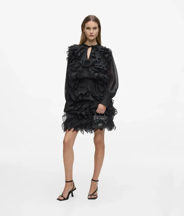 Karl Lagerfeld Organza Ruffle Mini Skirt - Black