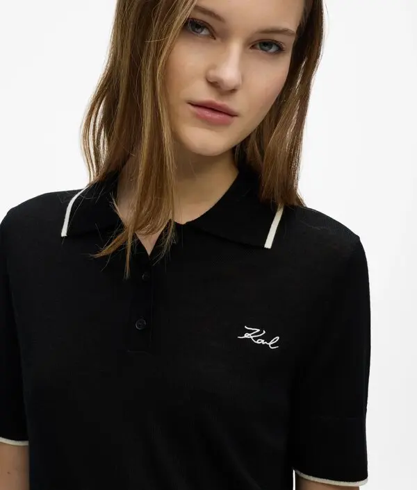 Karl Lagerfeld Merino Wool Short Sleeve Polo Shirt - Black