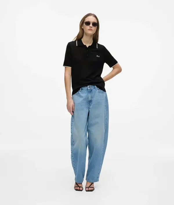 Karl Lagerfeld Merino Wool Short Sleeve Polo Shirt - Black