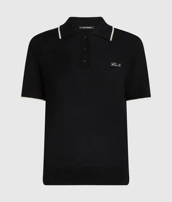 Karl Lagerfeld Merino Wool Short Sleeve Polo Shirt - Black