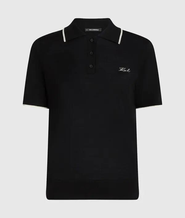 Karl Lagerfeld Merino Wool Short Sleeve Polo Shirt - Black