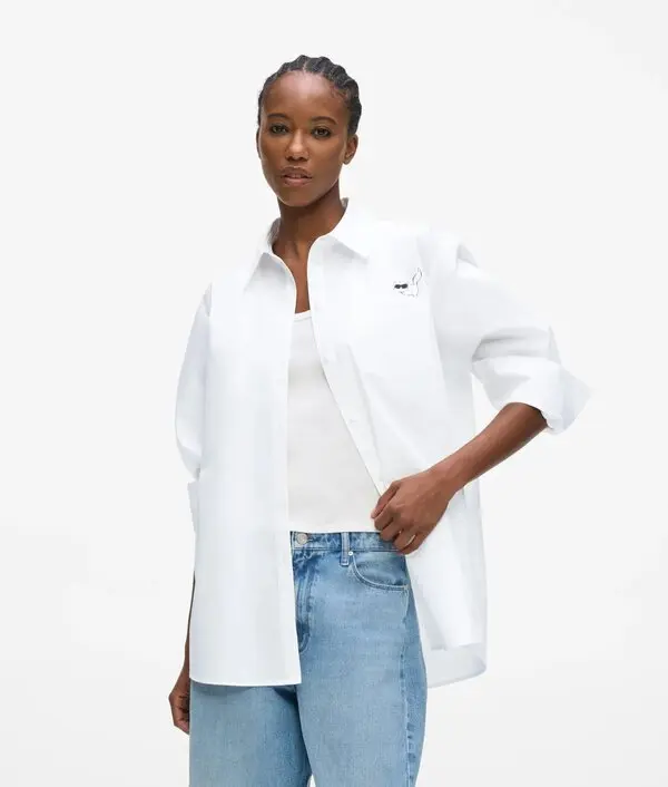 Karl Lagerfeld Ikon Choupette Poplin Shirt - White