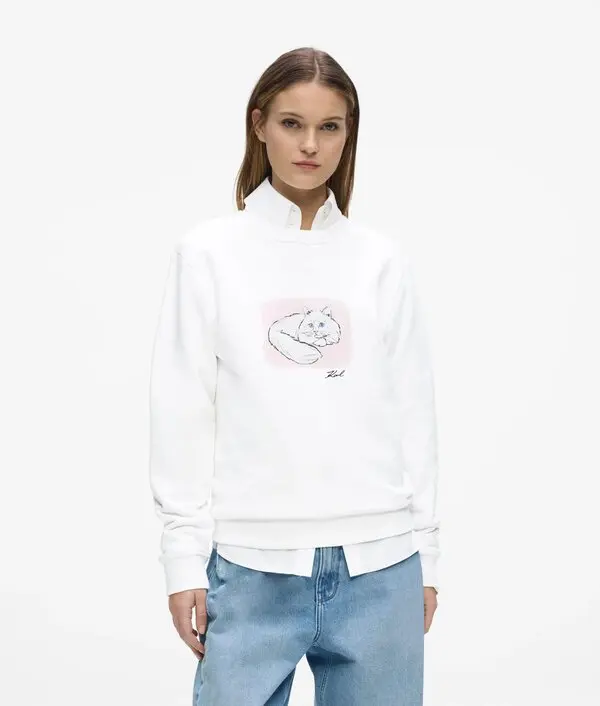 Karl Lagerfeld Illustrated Portrait Sweatshirt - White