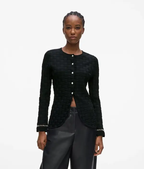 Karl Lagerfeld Faux-pearl Detail Knit Cardigan - Black