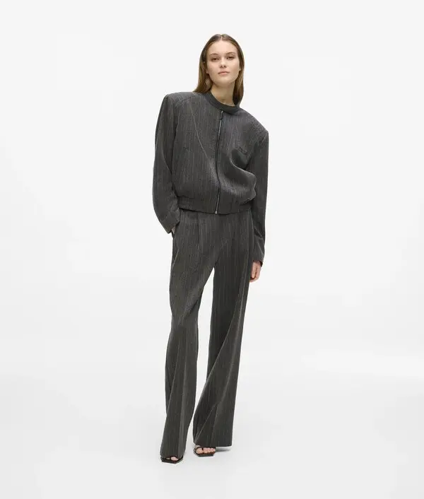 Karl Lagerfeld Pinstripe Straight-leg Pants With Rhinestone Embellishments
