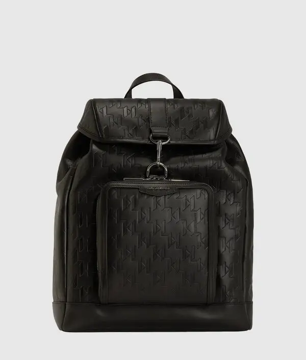 Karl Lagerfeld K/loom Leather Backpack With Monogram Embossing - Black