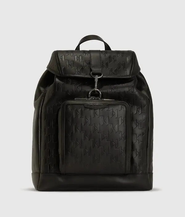 Karl Lagerfeld K/loom Leather Backpack With Monogram Embossing - Black