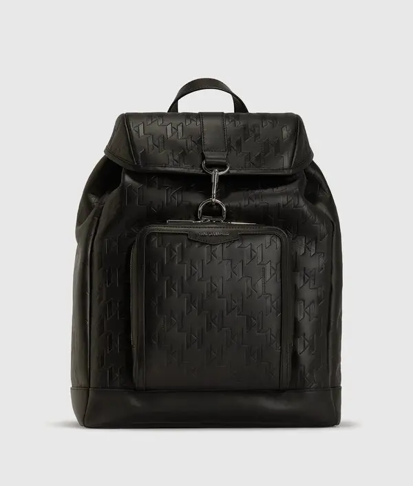 Karl Lagerfeld K/loom Leather Backpack With Monogram Embossing - Black