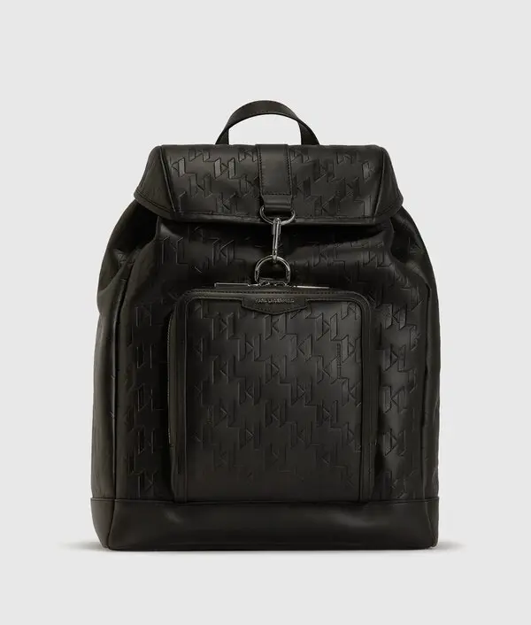 Karl Lagerfeld K/loom Leather Backpack With Monogram Embossing - Black