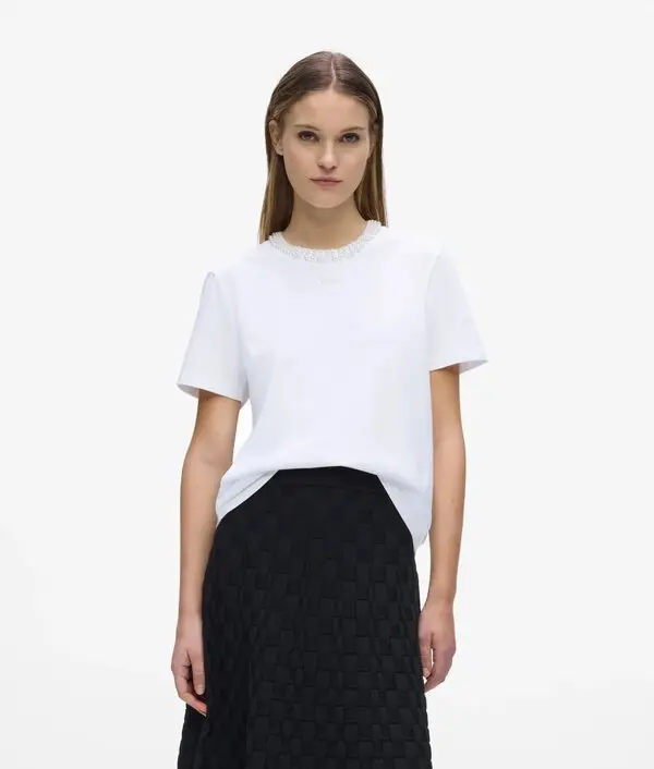 Karl Lagerfeld Faux-pearl Neck Organic Cotton T-shirt - White