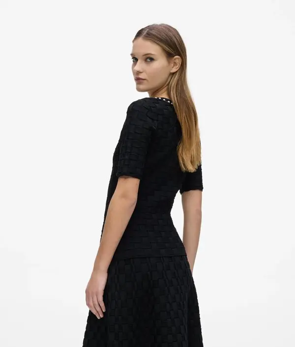 Karl Lagerfeld Faux Pearl Embellished Short-sleeve Knit Top
