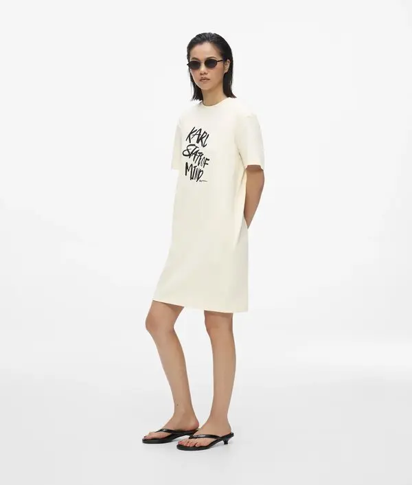 KL JEANS Jeans Karl Quote T-shirt Dress - Egret