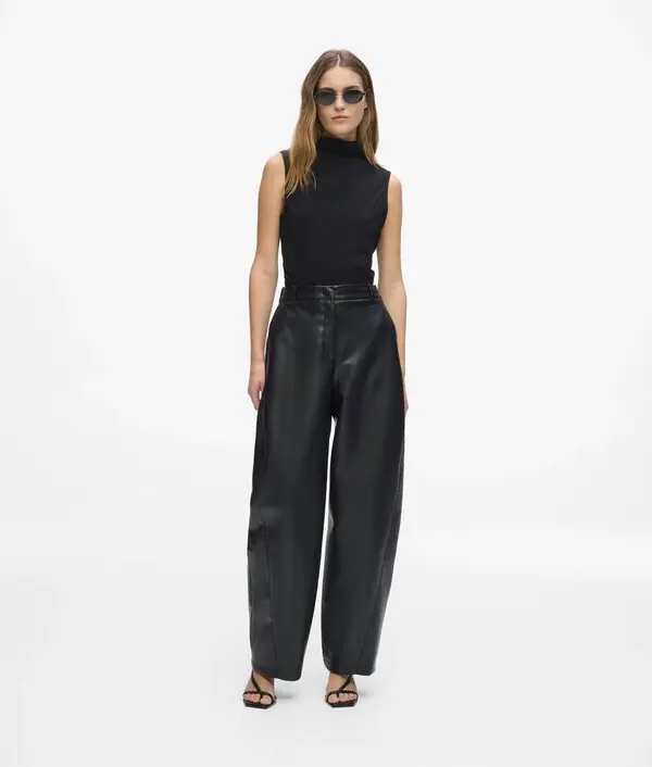 Karl Lagerfeld Faux Leather Barrel-leg Pants - Black