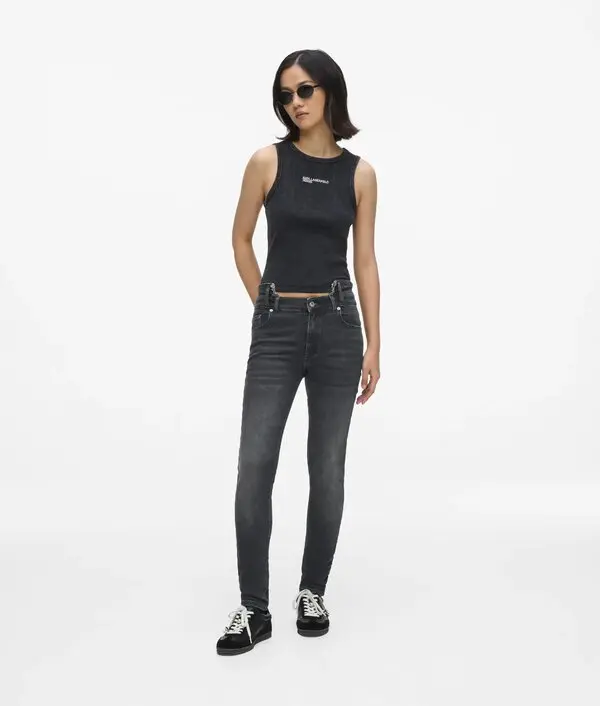 Karl Lagerfeld Cutaway Waist Jeans - Washed Black
